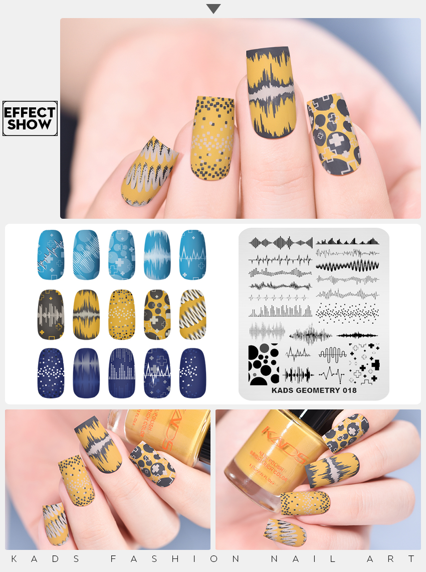 KADS Nail Stamping Plate GEOMETRY 018, Lines& Ripples& Circles