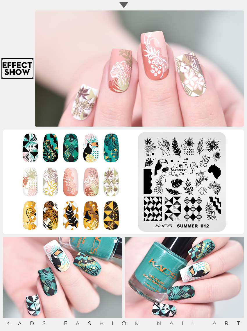 SUMMER 012 Nail Stamping Plate Geometric Patterns & Toucan & Flamingo ...