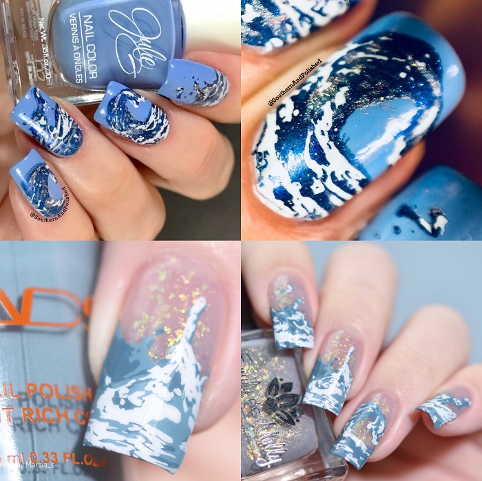 30+ Ocean Wave Nails done with KADS Stamping Plate Nature 011