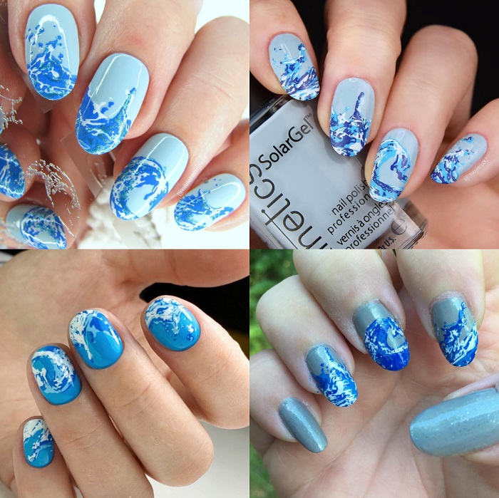 30+ Ocean Wave Nails done with KADS Stamping Plate Nature 011