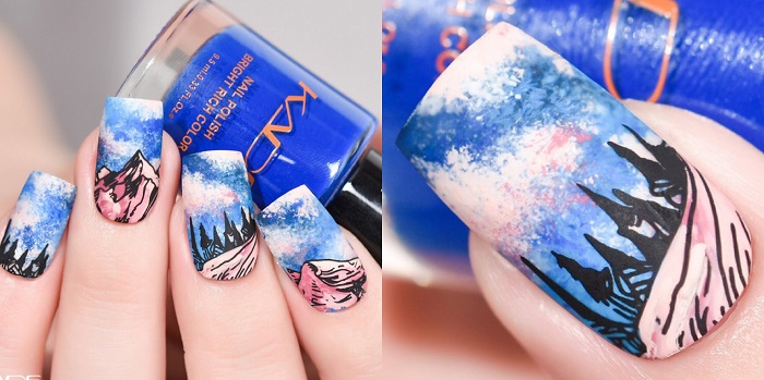 18 Gorgeous Mountain Nail Looks done with KADS Stamping Plate Nature 003