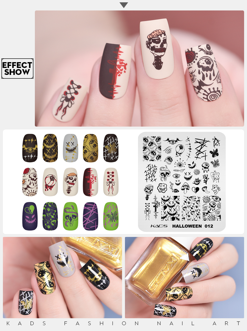 Halloween 012 Nail Stamping Plate Eyeball & Tongue & Skull & Stitched ...
