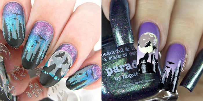23 Full Moon Wolf Nails done with KADS Stamping Plate Nature 032