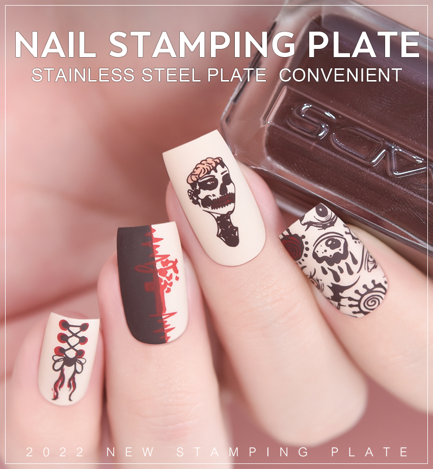 Halloween 012 Nail Stamping Plate Eyeball & Tongue & Skull & Stitched ...
