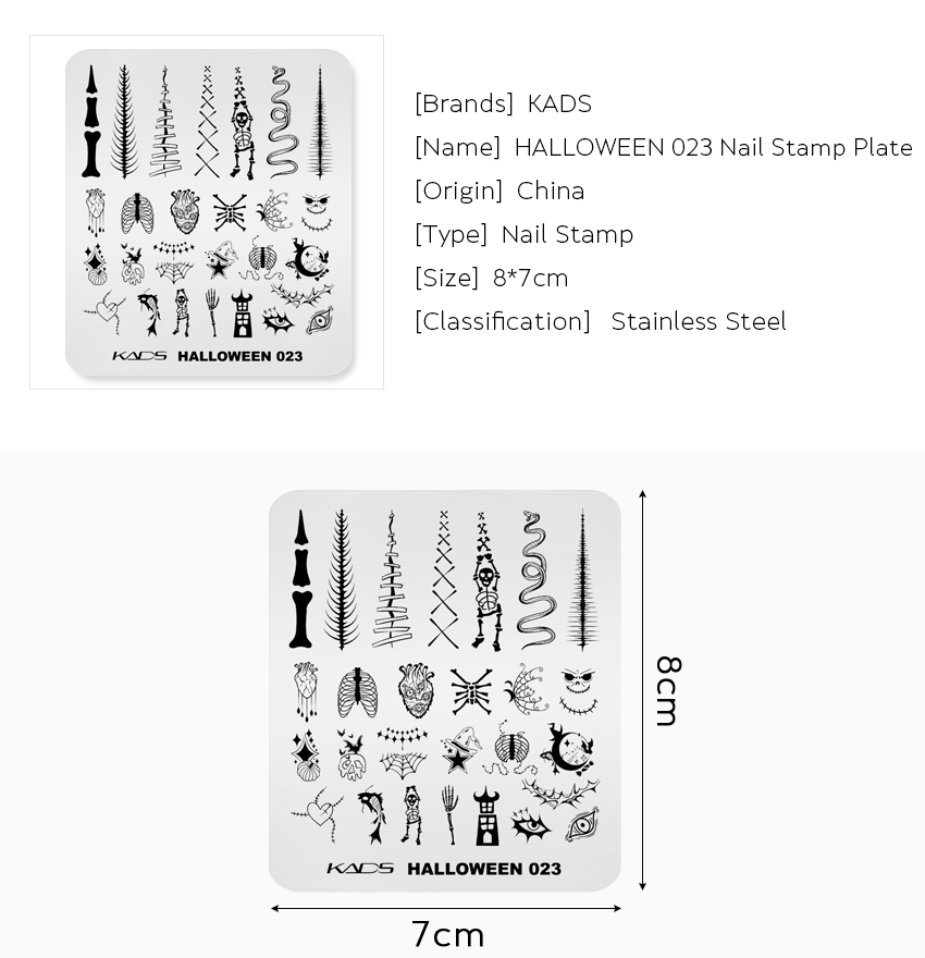 Halloween 023 Nail Stamping Plate Skeleton and Stitches and Snake and ...
