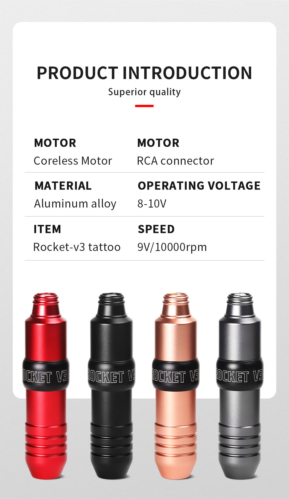Rocket V3 Tattoo Machine Premium Coreless Motor cartridge Tattoo Pens