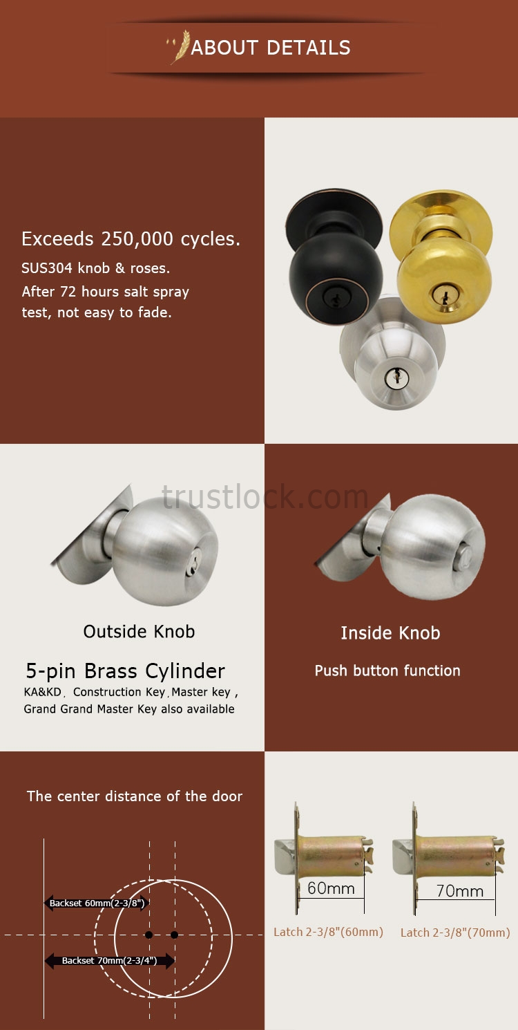 TRUST 3371 Entry/Privacy/Passage/Dummy Cylindrical Stainless Steel Knob ...