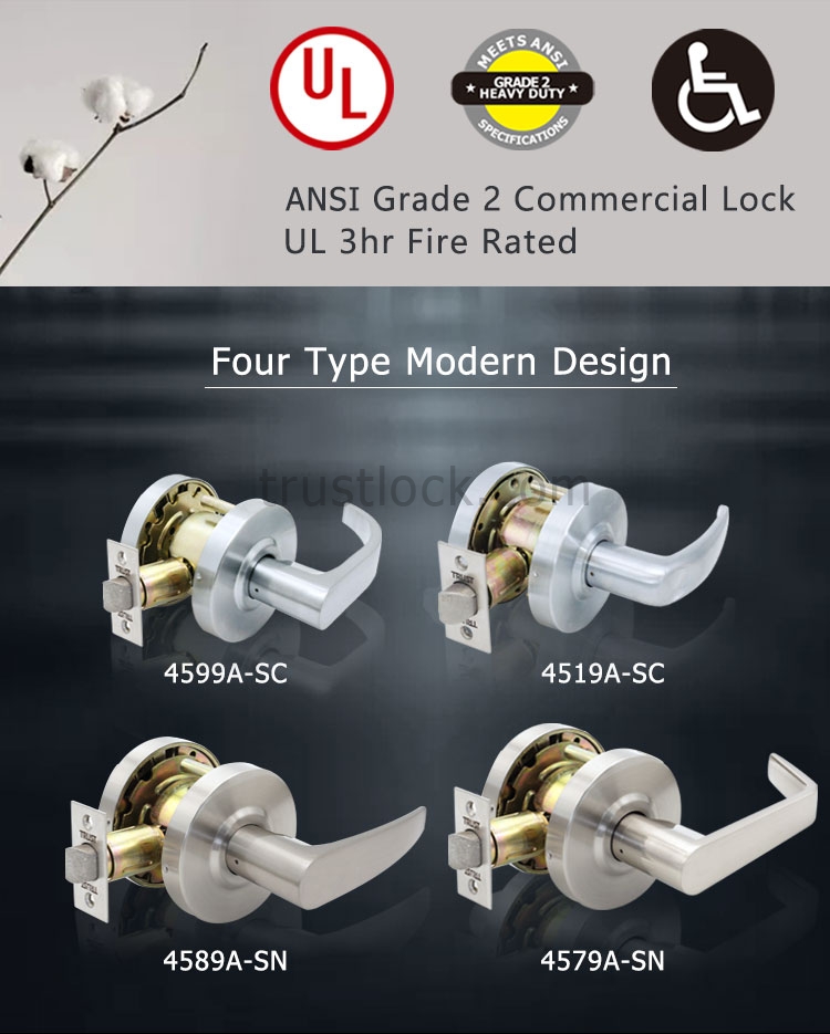 TRUST 4579-A-SN Ansi Grade 2 Commercial Industrial Lever Door Lock ...