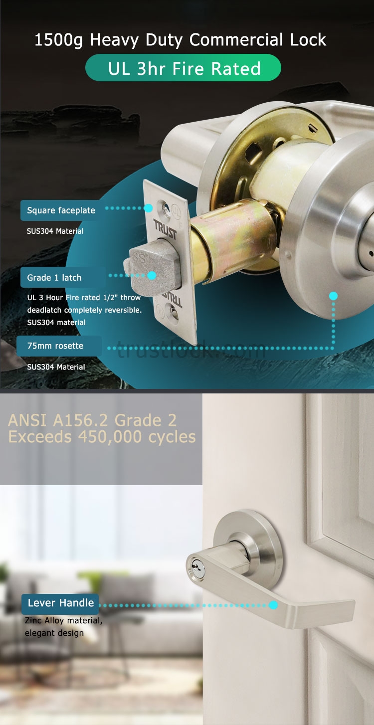 TRUST 441 Series Heavy Duty Grade 2 Lever Lock Commercial Cylindrical ...