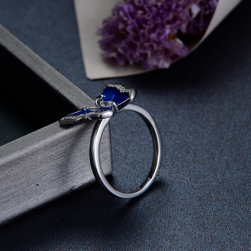 Enamel blue gradient ramp butterfly ring,Rings