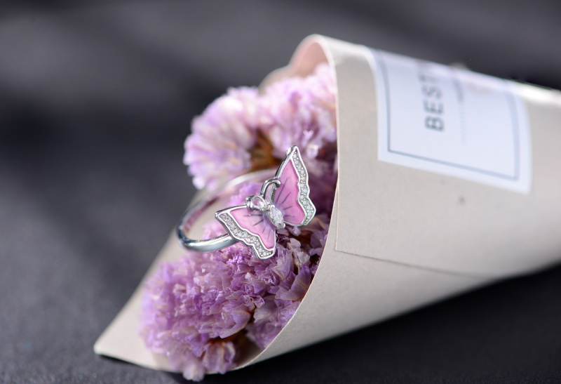 Enamel pink butterfly ring,Rings