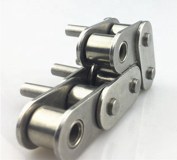 Double pitch conveyor chains with extended pins