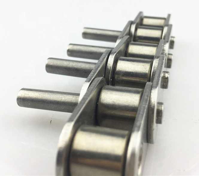 Double pitch conveyor chains with extended pins