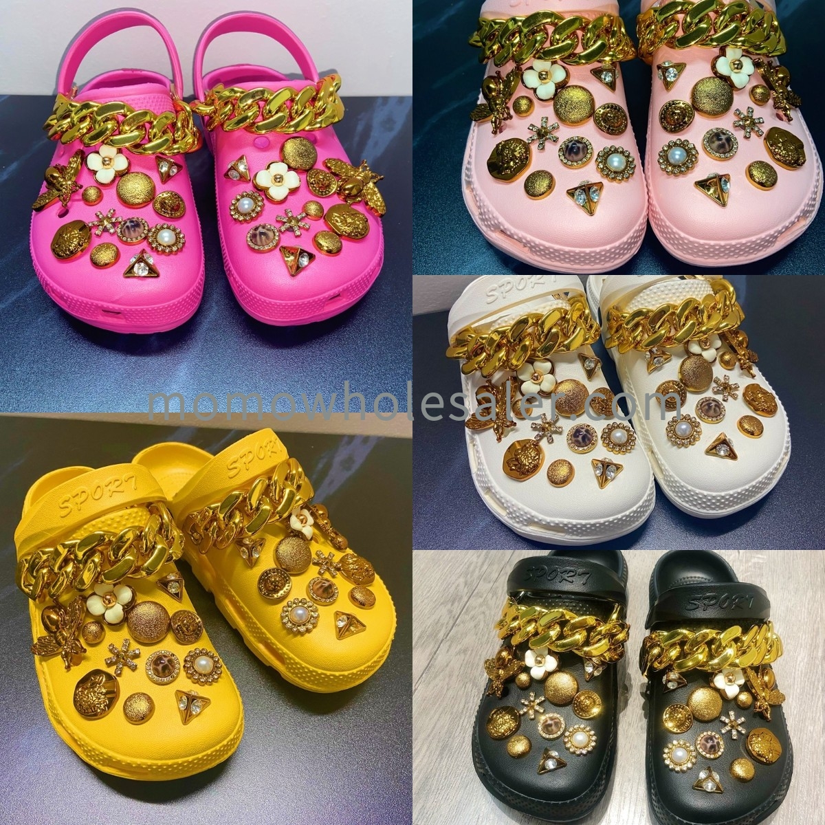 New women's slippers with gold chain shoes flowers