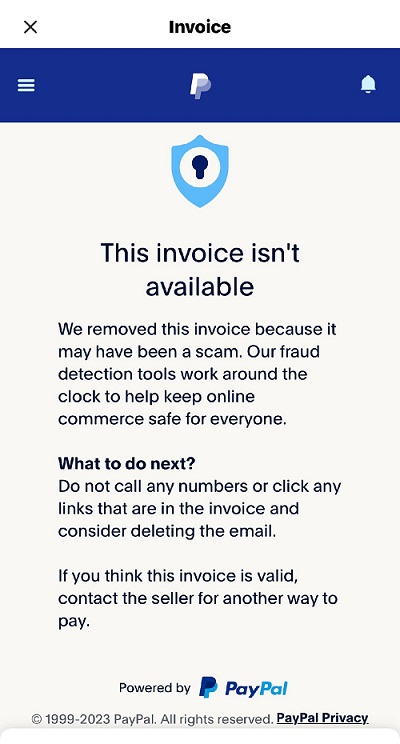 'This invoice is not available. We removed this invoice because it may ...