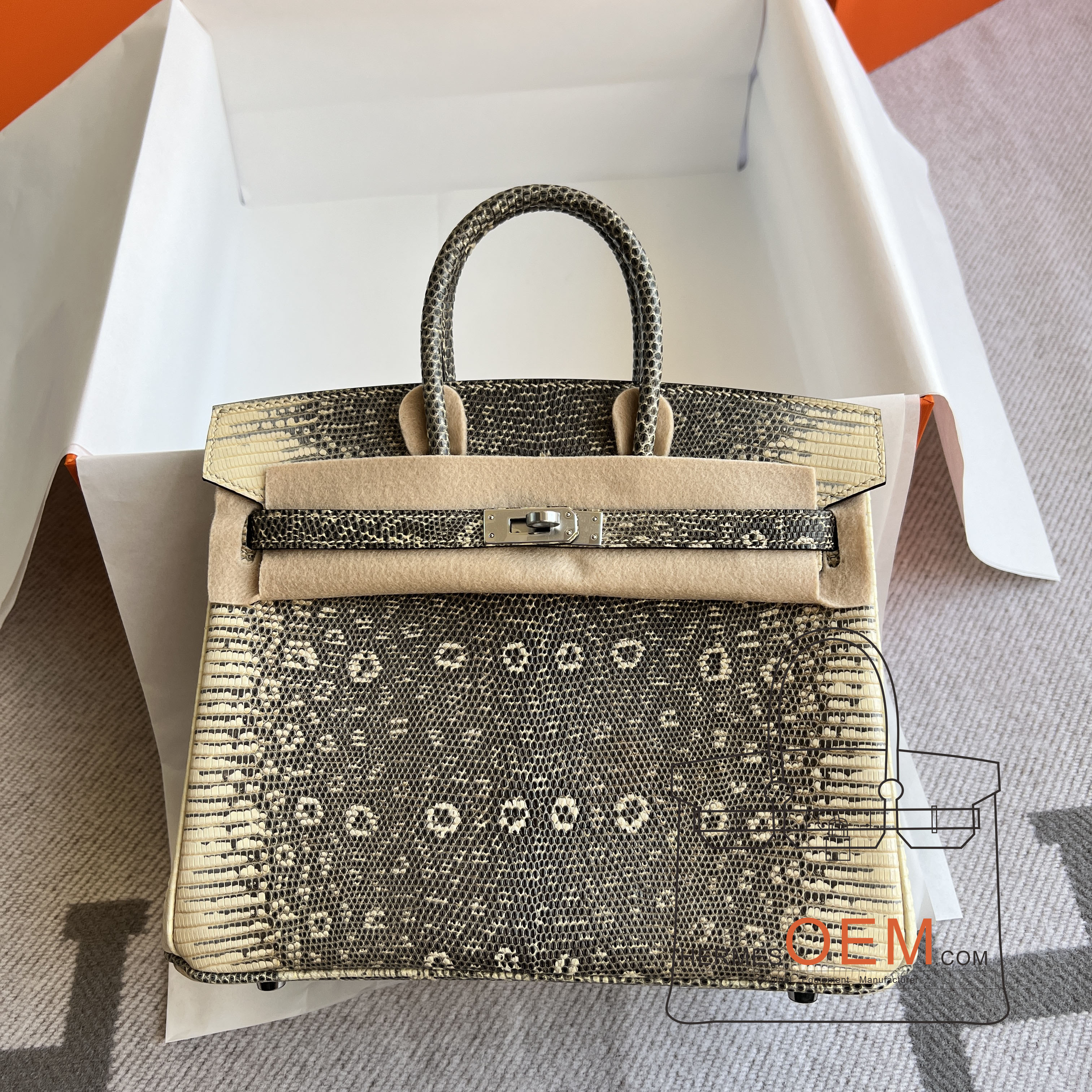 Birkin 25cm Lizard Ombre/Shadow Silver