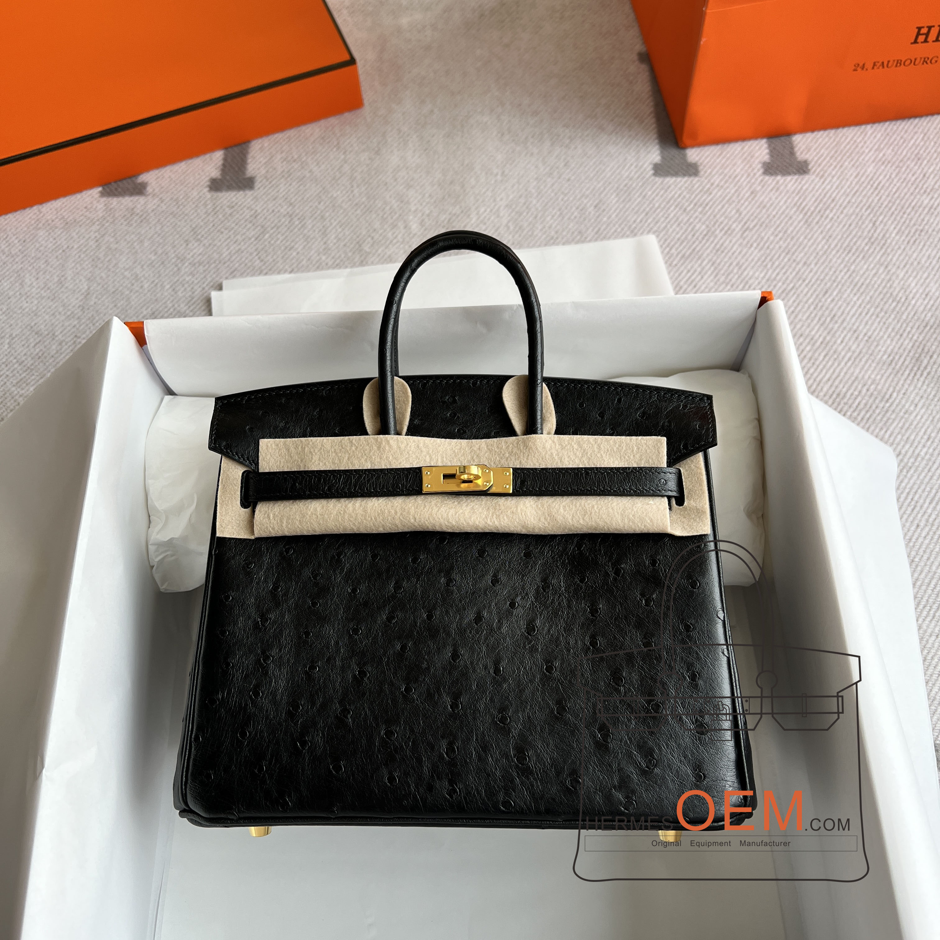 Birkin 25cm Ostrich Noir Gold