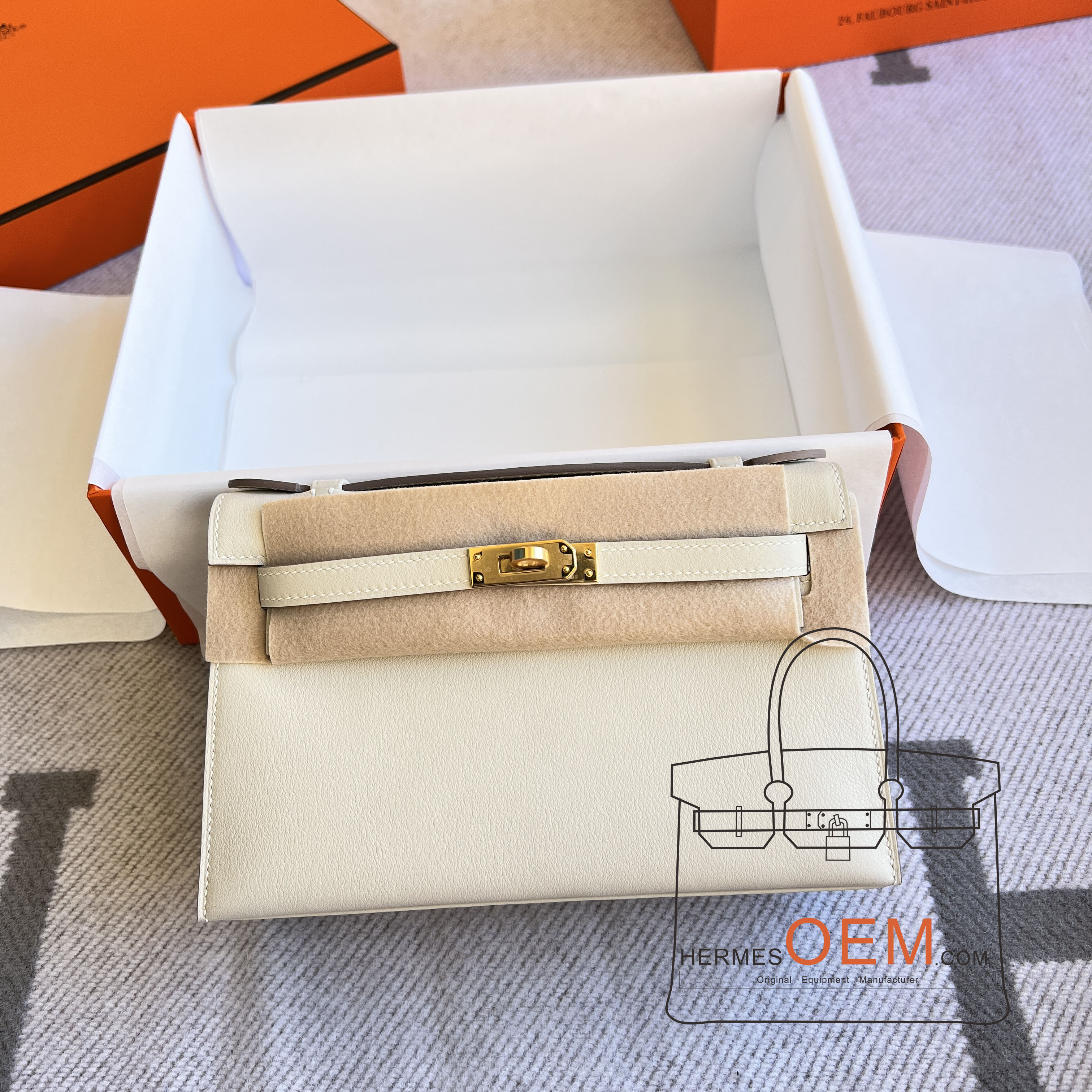 Kelly pochette Swift 10 Craie Gold
