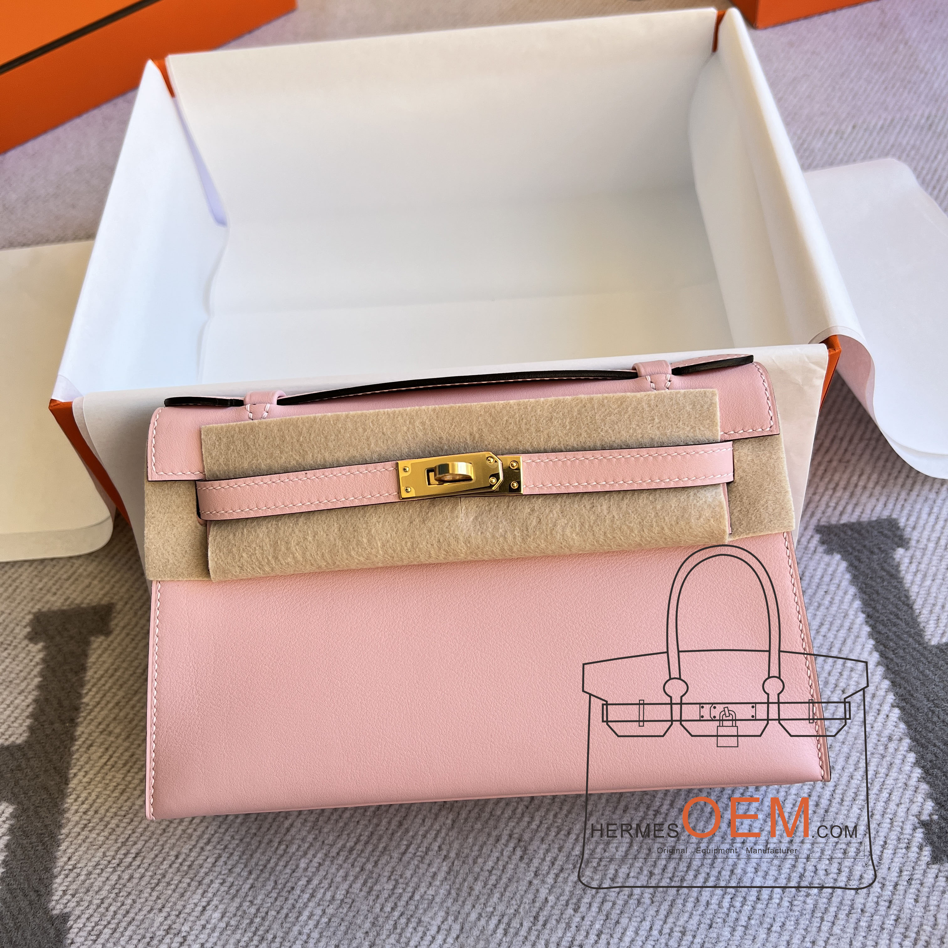 Kelly pochette Swift 3Q Rose sakura Gold