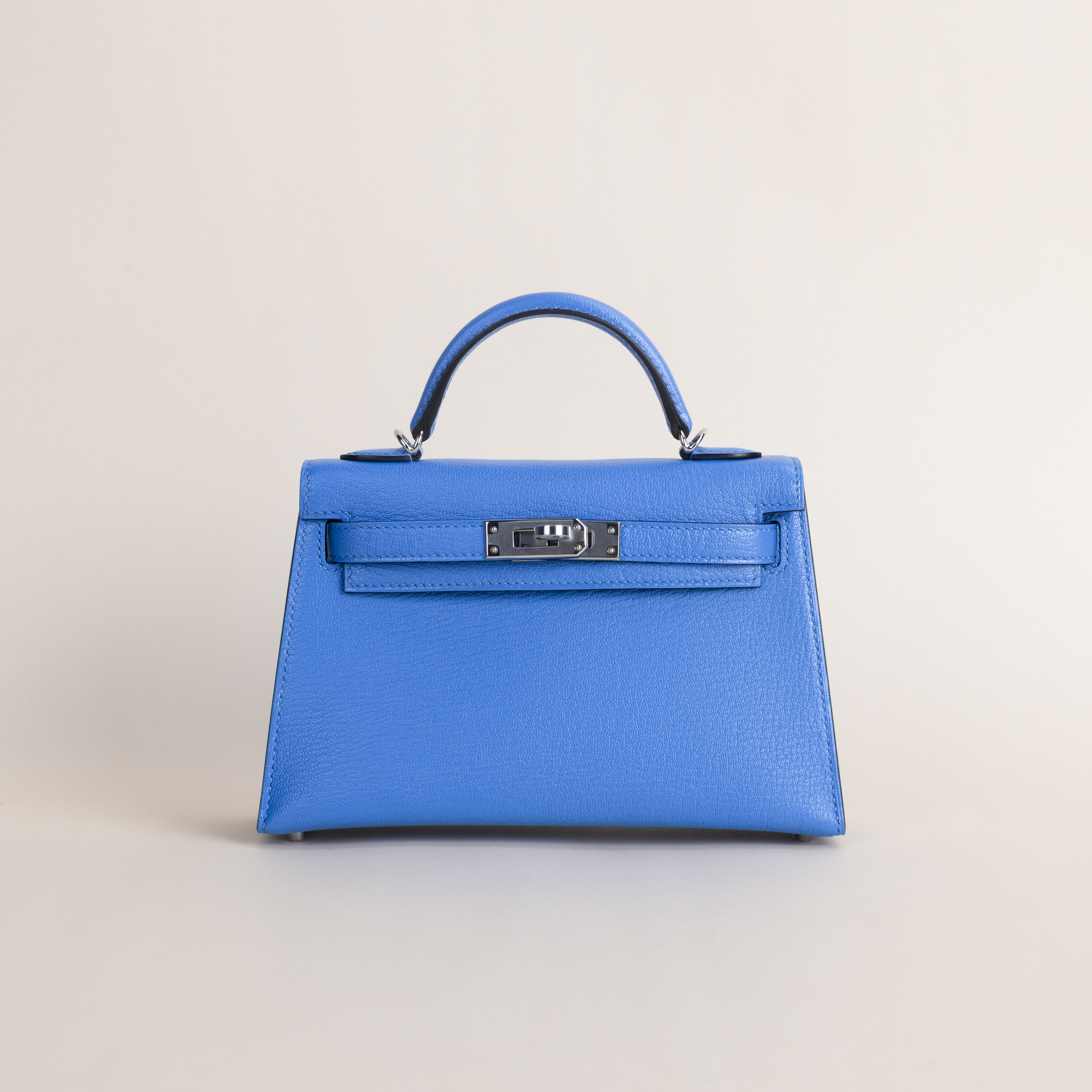 Mini kelly Chèvre leather T7 Bleu Hydra Phw