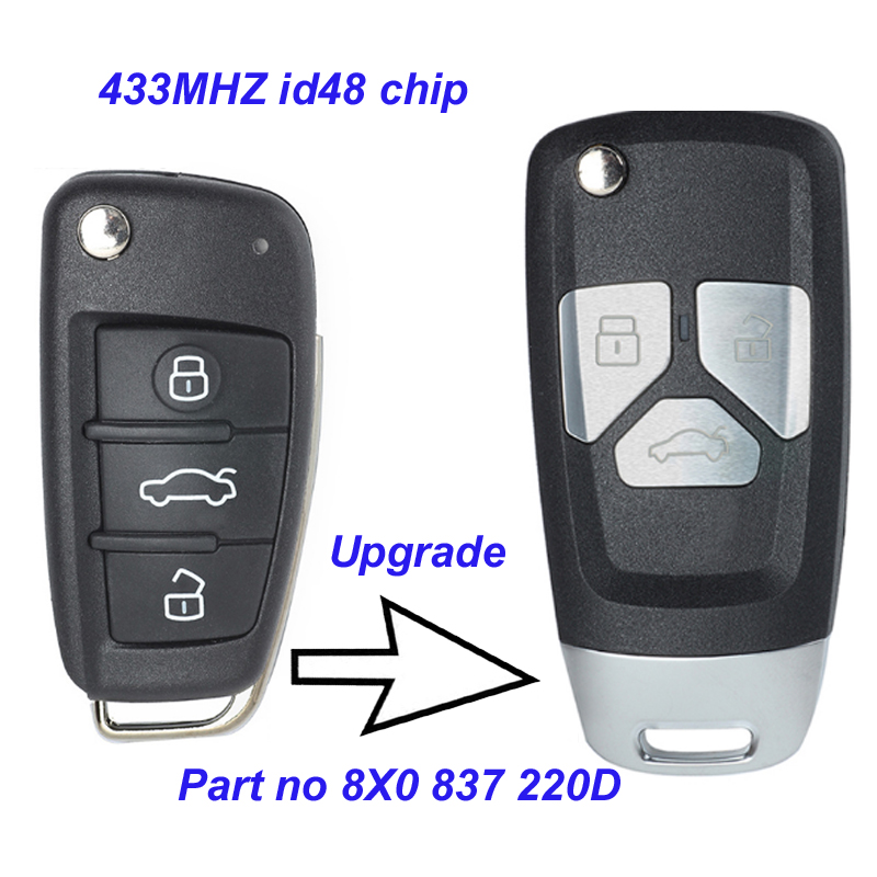 MK090028 upgraded 3Button 434MHZ Flip Key 8X0 837 220 D for Audi A1 A3 ...