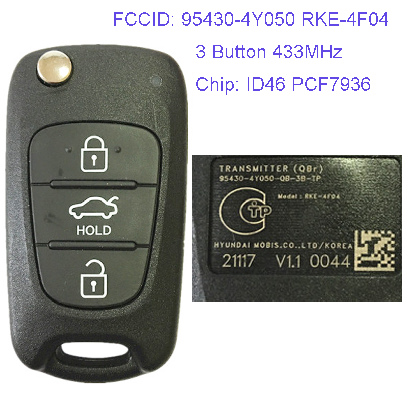 MK130020 3 Button 433MHz Folding Flip Remote Key Fob for Kia Rio Car ...