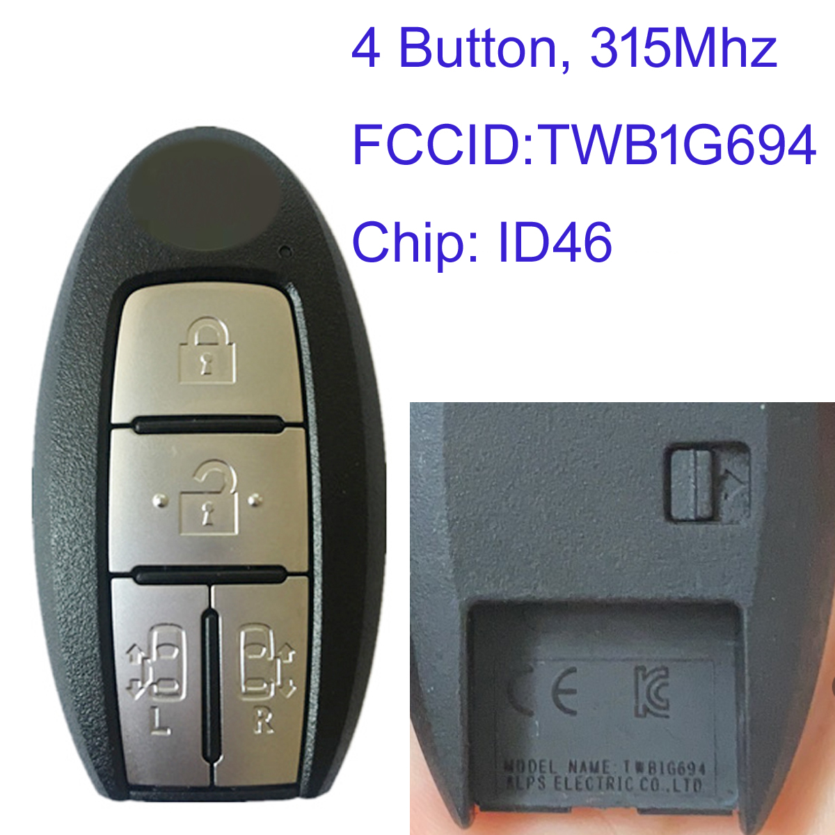MK210053 4 Button 315mhz Remote Key Control Smart Key for N-issan ...