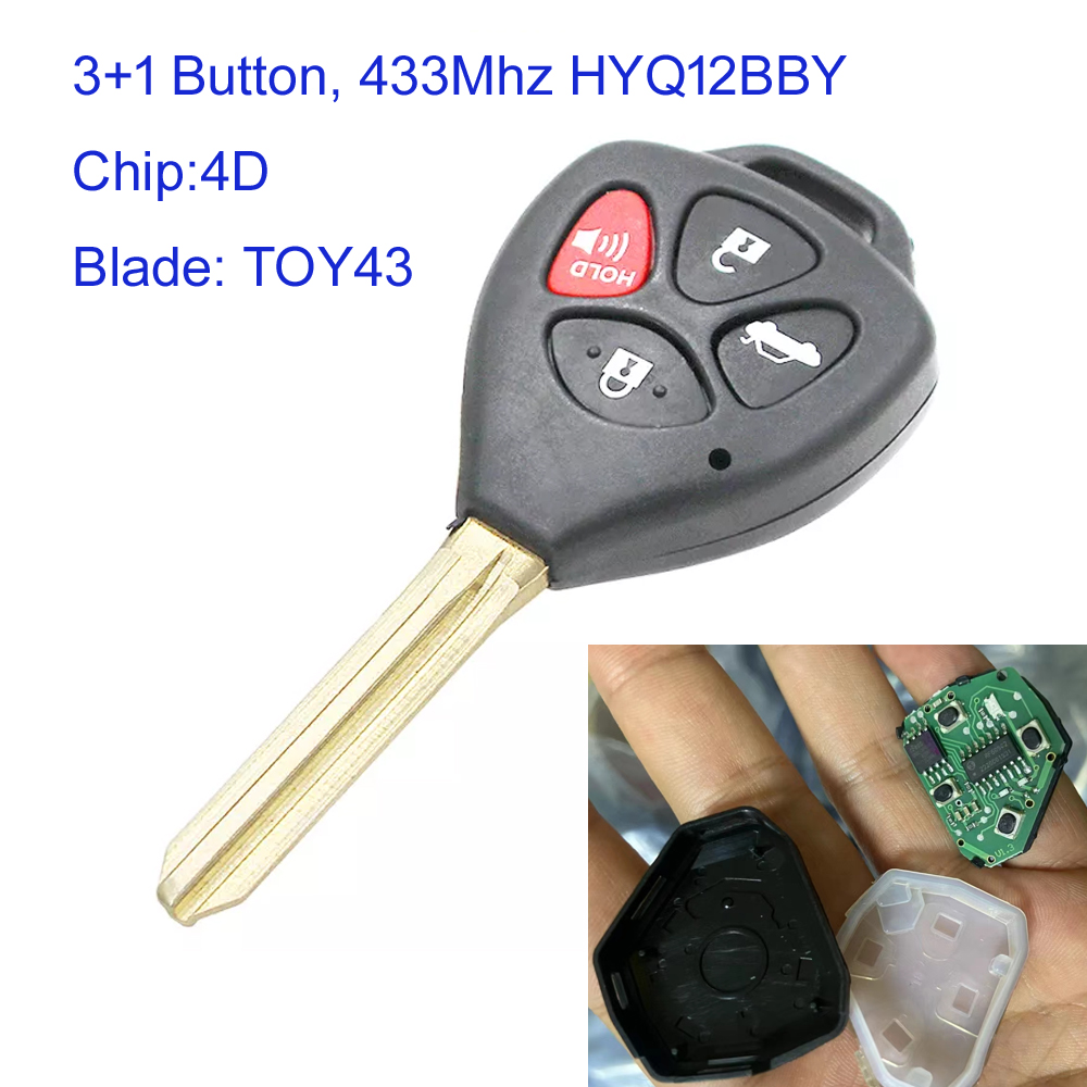 MK190082 3+1 Button 434MHZ Remote Key Chip for T-oyota Hilux with 4D67 ...