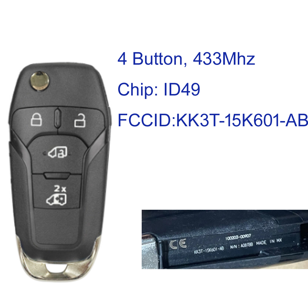 MK160058 3 Button 434MHz Flip Remote Key For Ford Transit 49 Chip HITAG ...