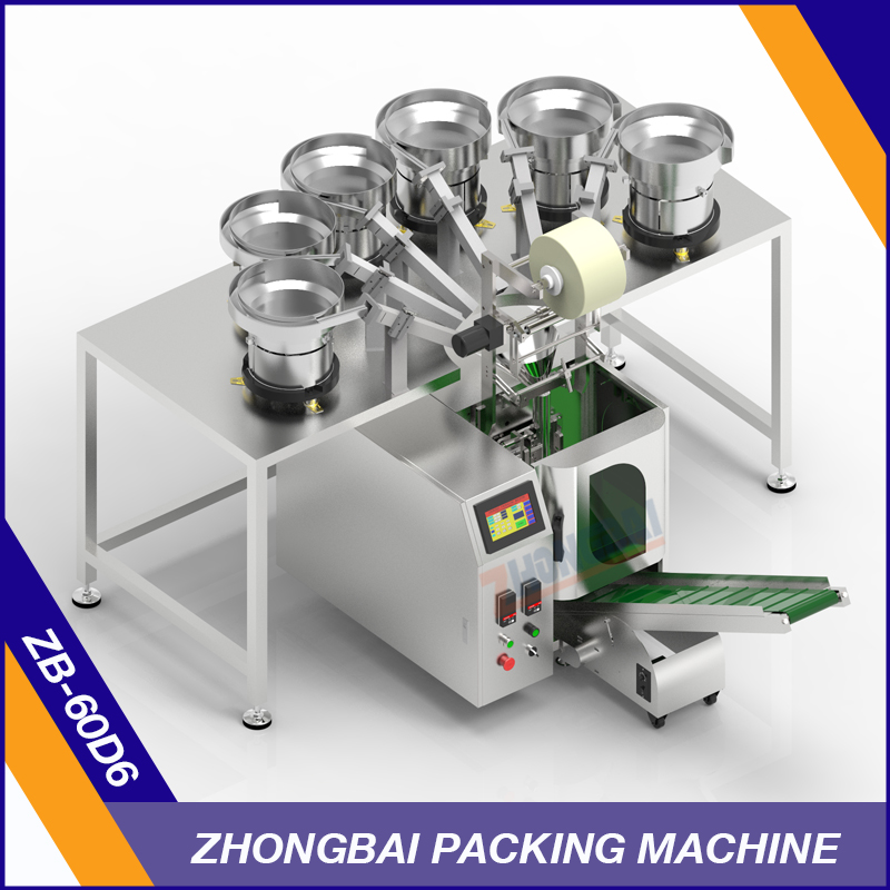 Automatic Counting and Packing Machine with Six Vibratory Bowl Feeders