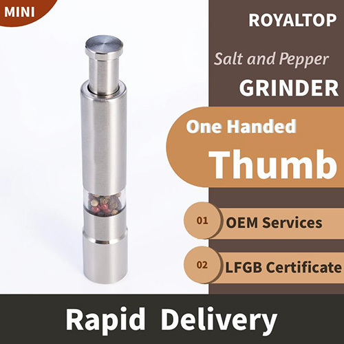 Best Stainless Steel Thumb Sea Salt Mill & Mini Pepper Grinder