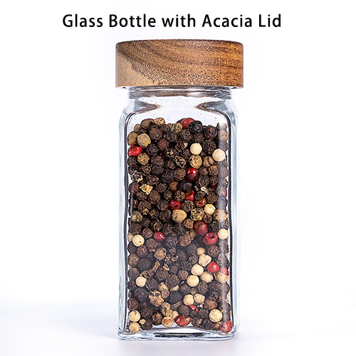 24 Pcs Spice Shaker Set | Square Glass Bottles | Bamboo Lid