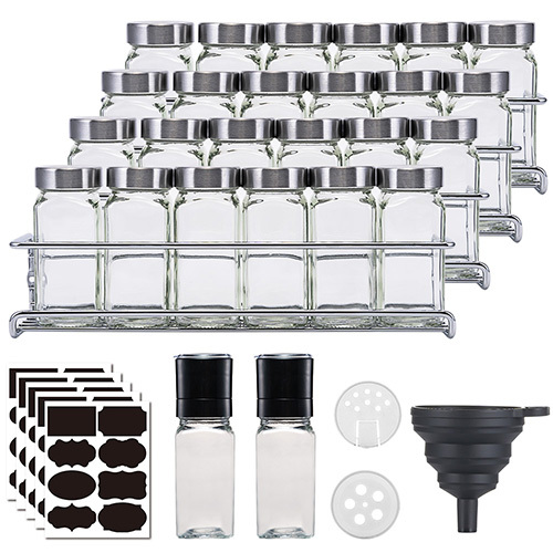 24 Pcs Spice Shaker Set | Square Glass Bottles | Bamboo Lid