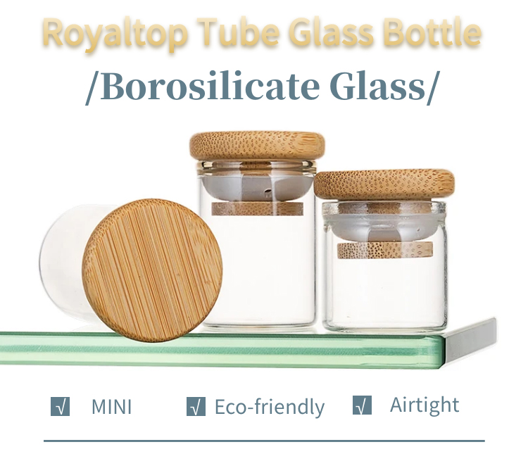 Wholesale Small Glass Tube For Spice Herb, Cork & Bamboo Lid