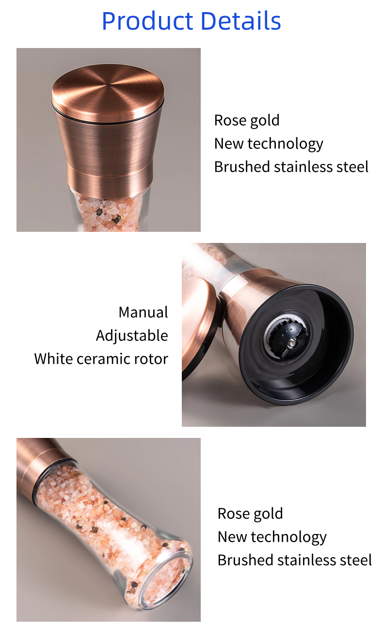 Novel Rose Gold Salt & Pepper Grinder Bottle Set