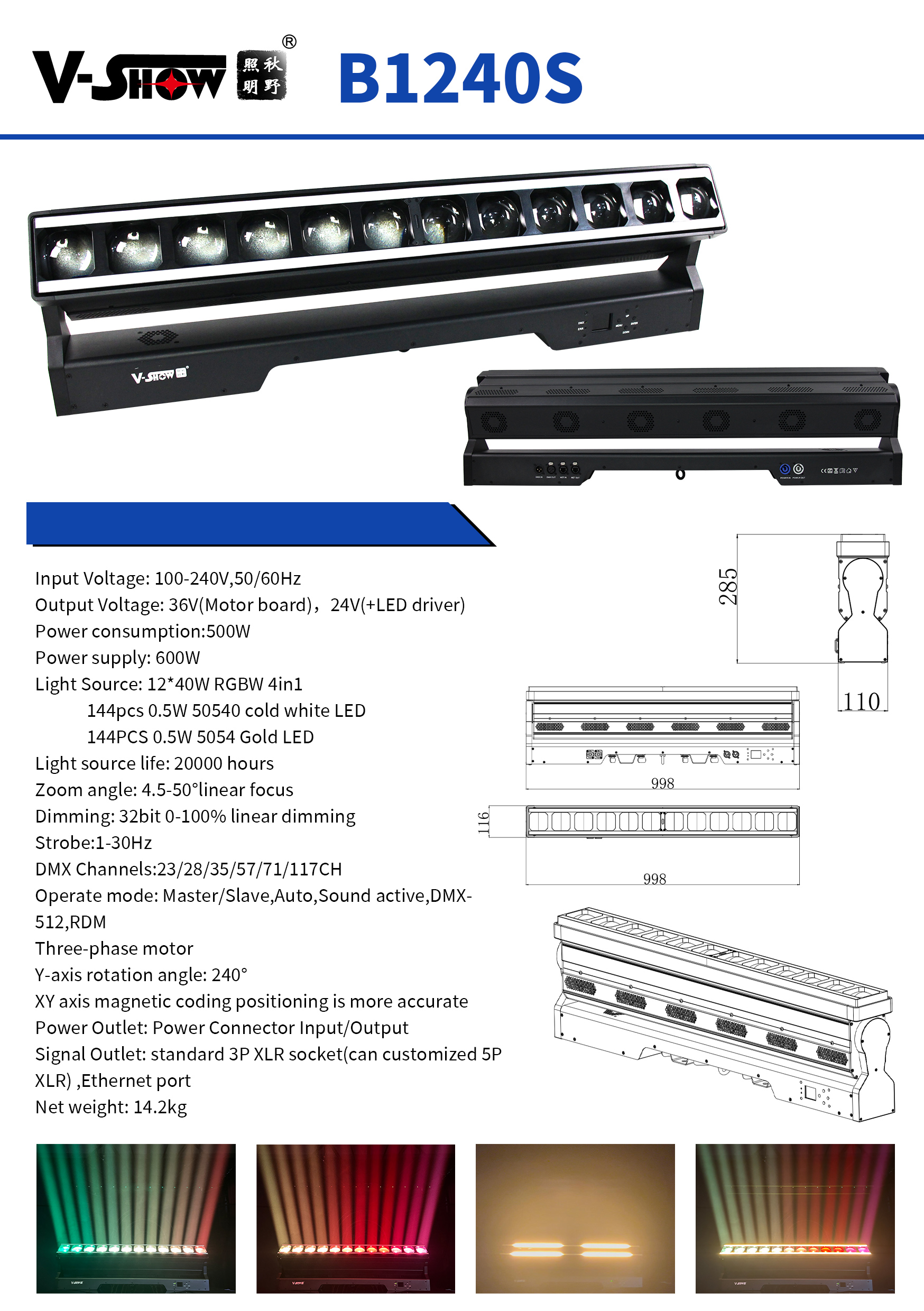 V-Show Dj Professional Stage Lighting Dmx RDM 12x40W LED Zoom Wash ...