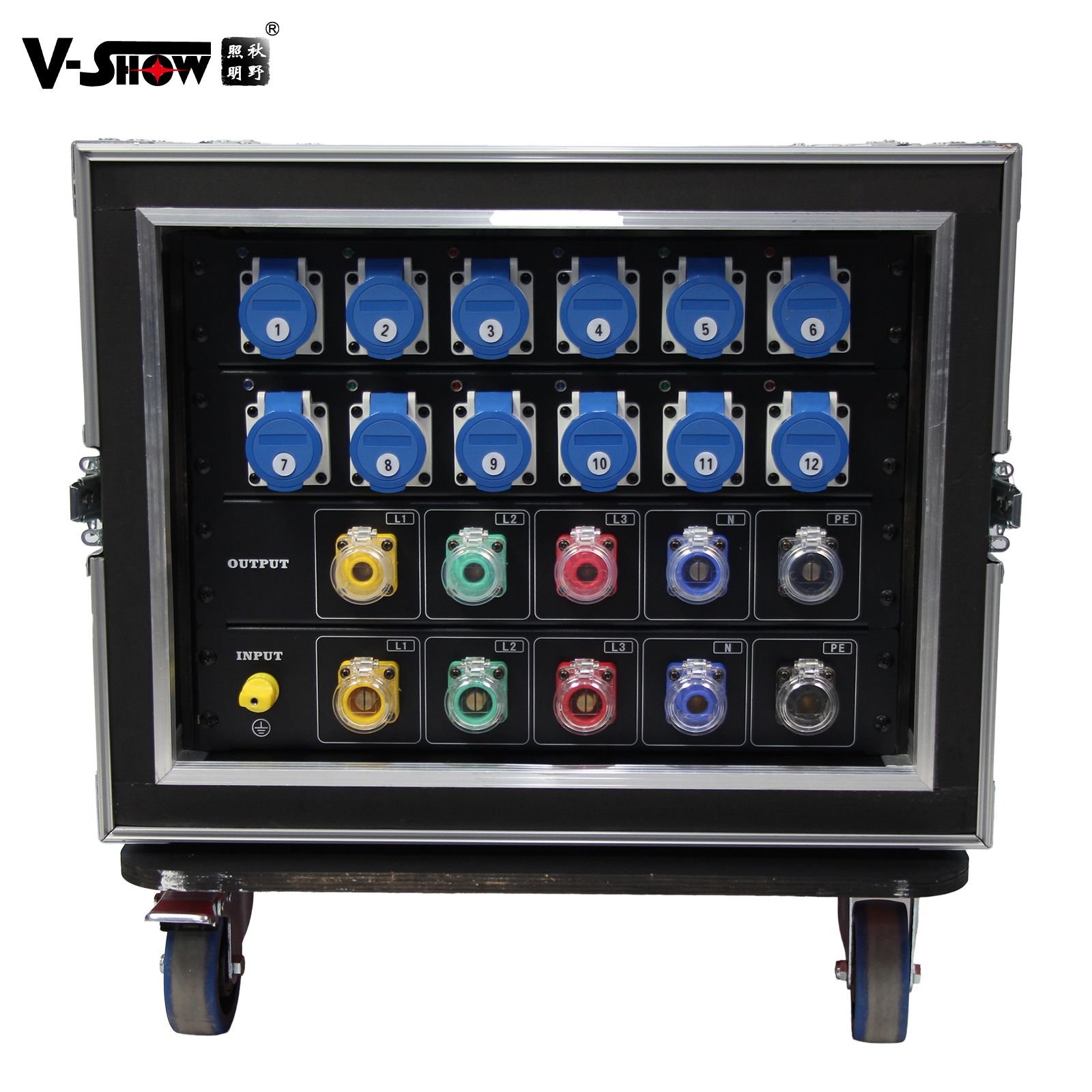 V-Show 12CH 63A mian input & output 3 phase waterproof camlock ...