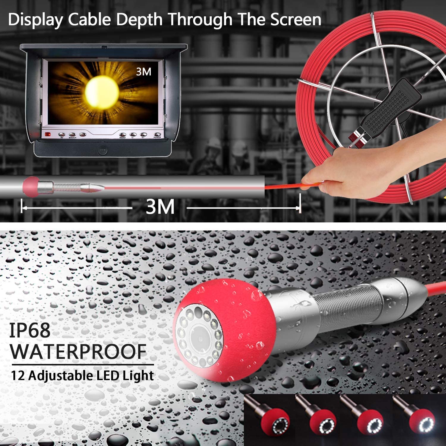 Sewer Pipe Camera, Drain Inspection Camera with Meter Counter ...