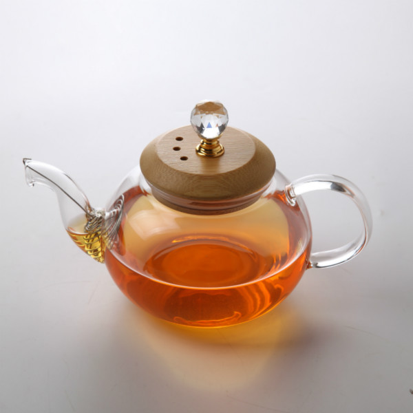 Borosilicate Glass tea pot with bamboo lid and crystal knob