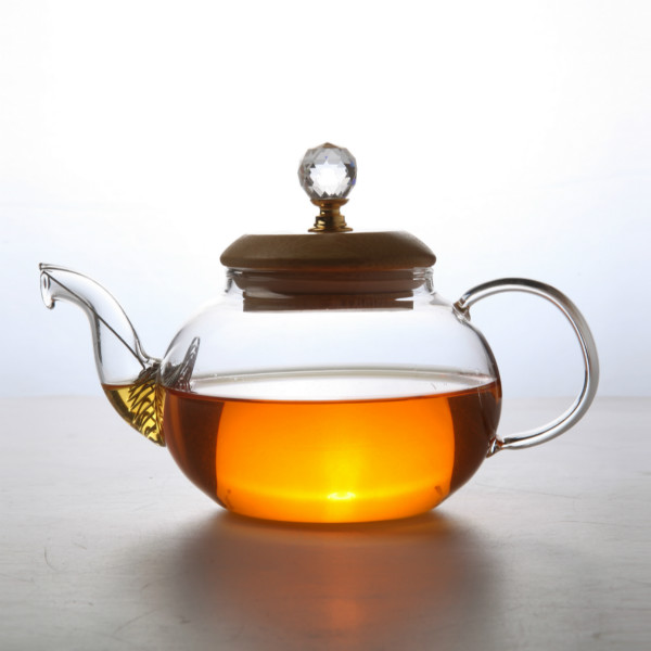 Borosilicate Glass tea pot with bamboo lid and crystal knob