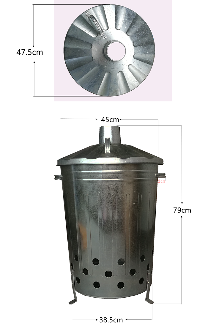 14L/75L Simple Galvanized steel garden waste incinerator for SALE