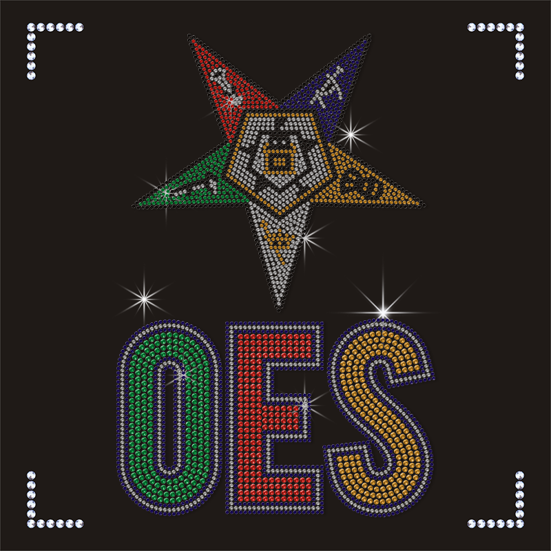 Iron on OES Logo and Letter Rhinestone Transfer Hotfix Motif on Shirts