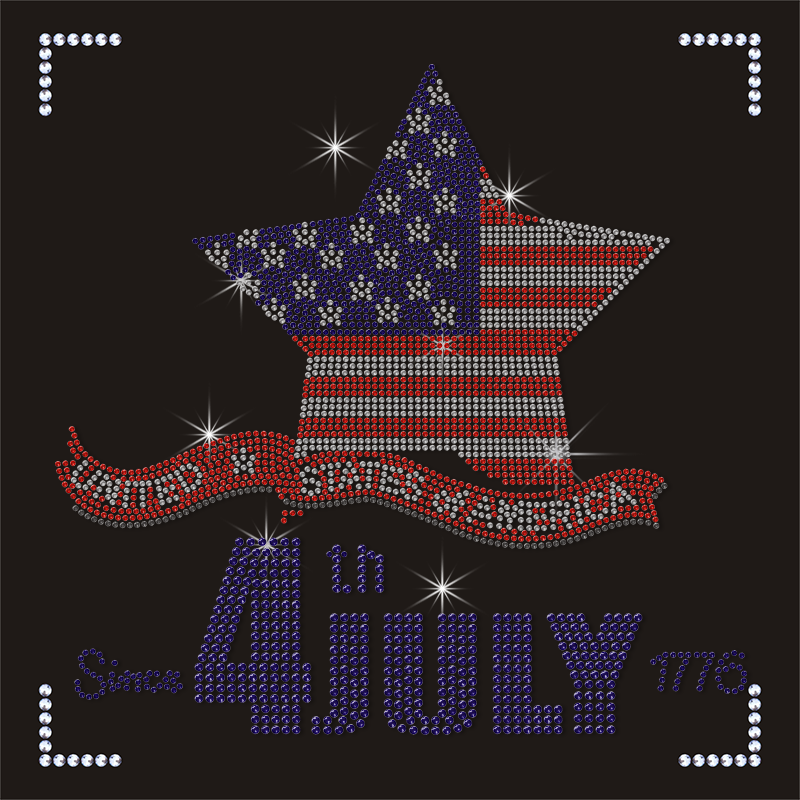 USA Flags Rhinestone Iron on Heat Transfers Designs