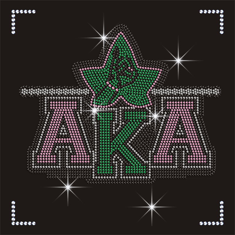 AKA Alpha Pink and Green Sorority Rhinestone Hot Fix Design Transfer