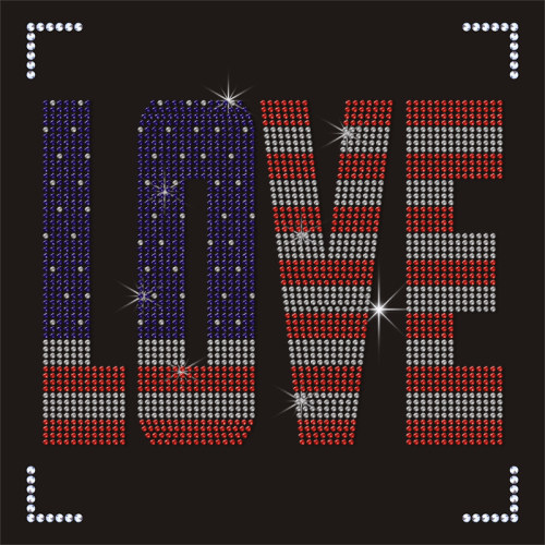 Custom USA Flags Rhinestone Logo Iron on Hotfix Heat Transfer for T-shirts