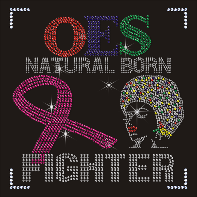 Rhinestone Crystal OES and Pink Ribbon Lady Iron-on Heat Transfer