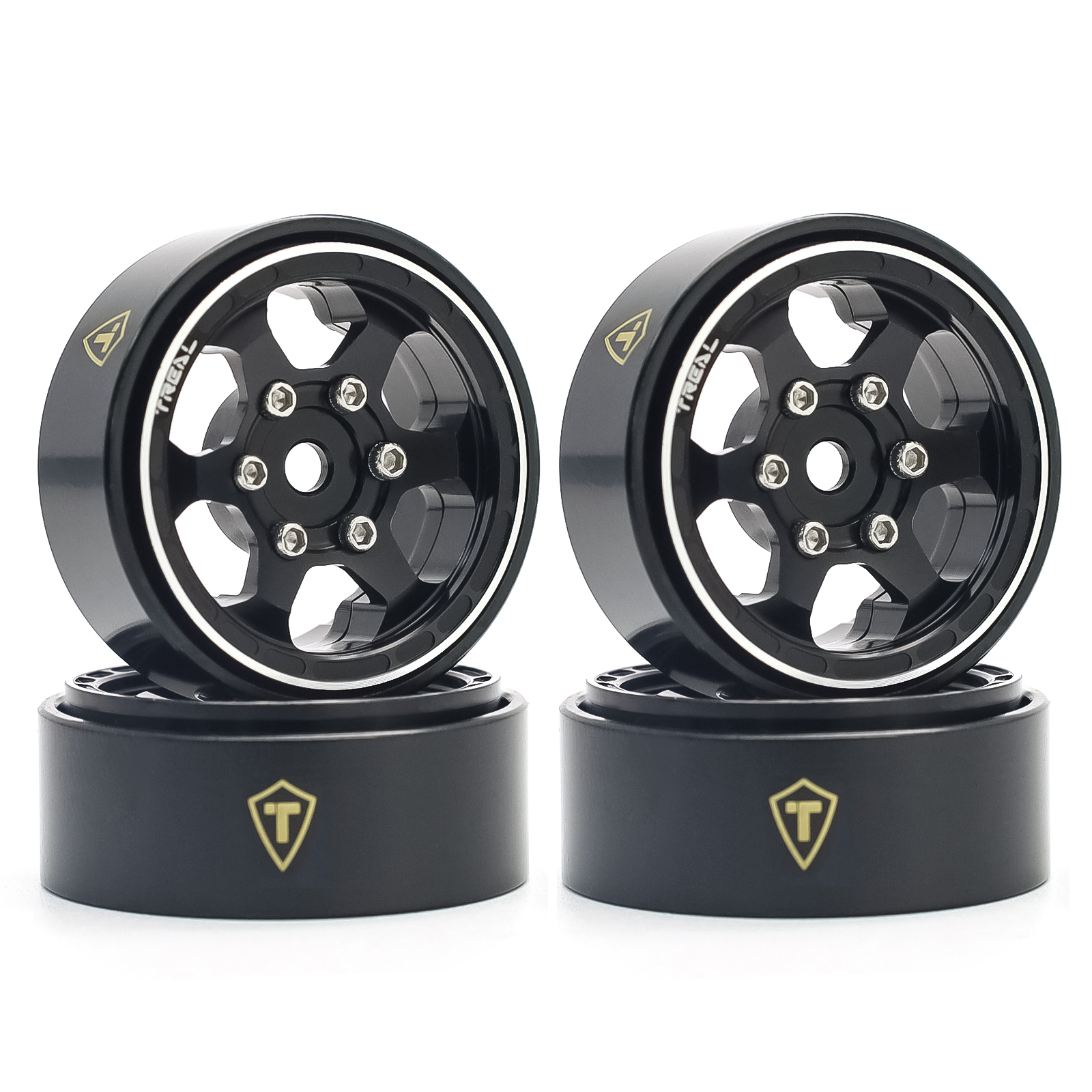 TREAL SCX24 Wheels 1.0" Beadlock Wheels (4P) Scale-Look Concave Six ...