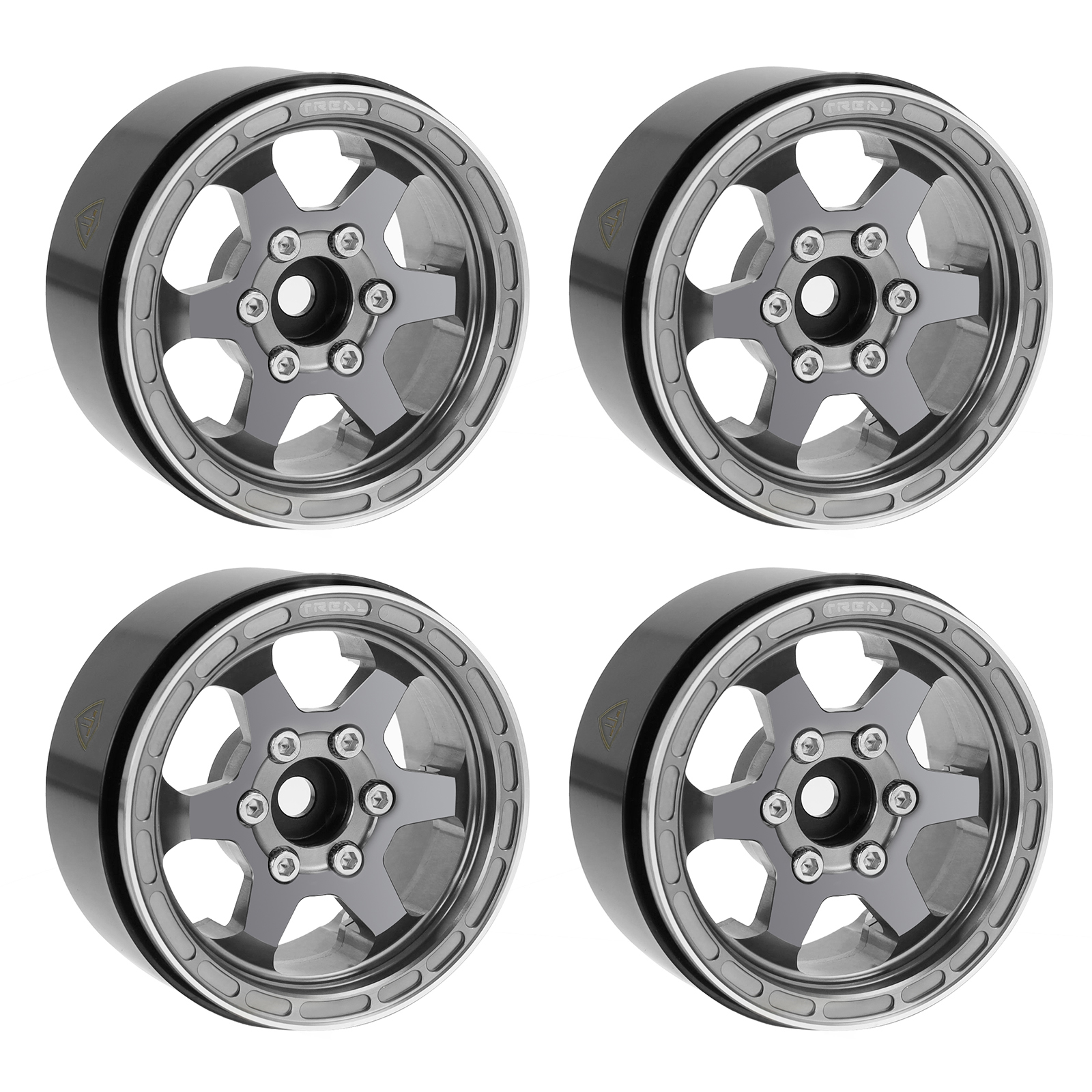 TREAL 1.9" Aluminum Beadlock Wheels (4) Scale-Look Concave Six Spoke ...