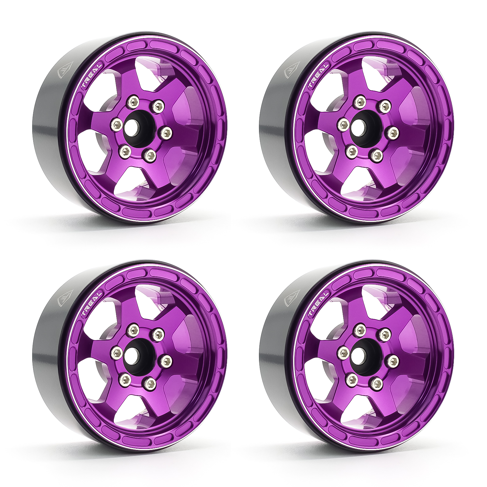TREAL 1.9" Aluminum Beadlock Wheels (4) Scale-Look Concave Six Spoke ...