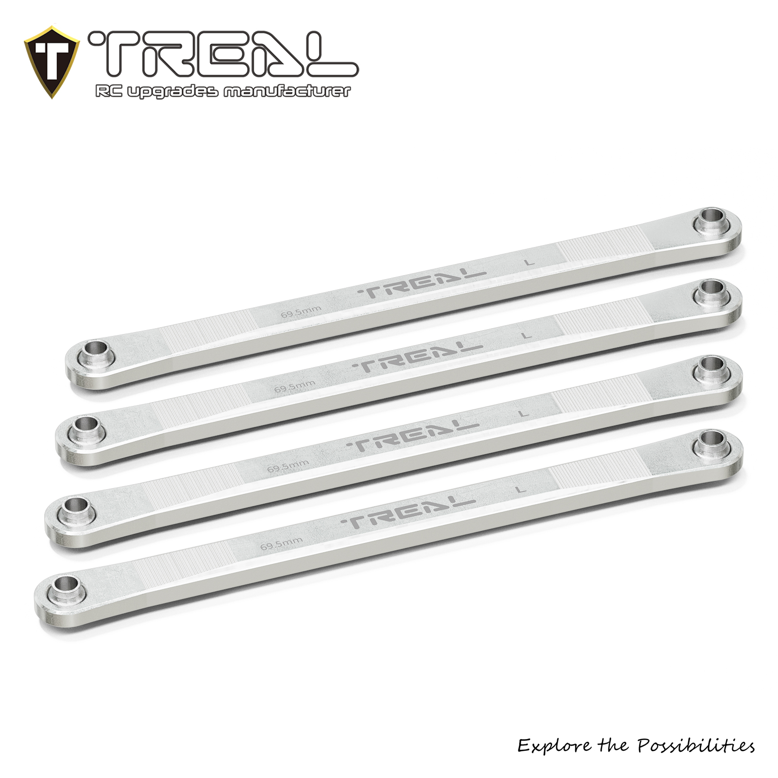 TREAL Aluminum Lower 4-link Bar Set (4) Chassis Links for 1/18 Mini LMT ...